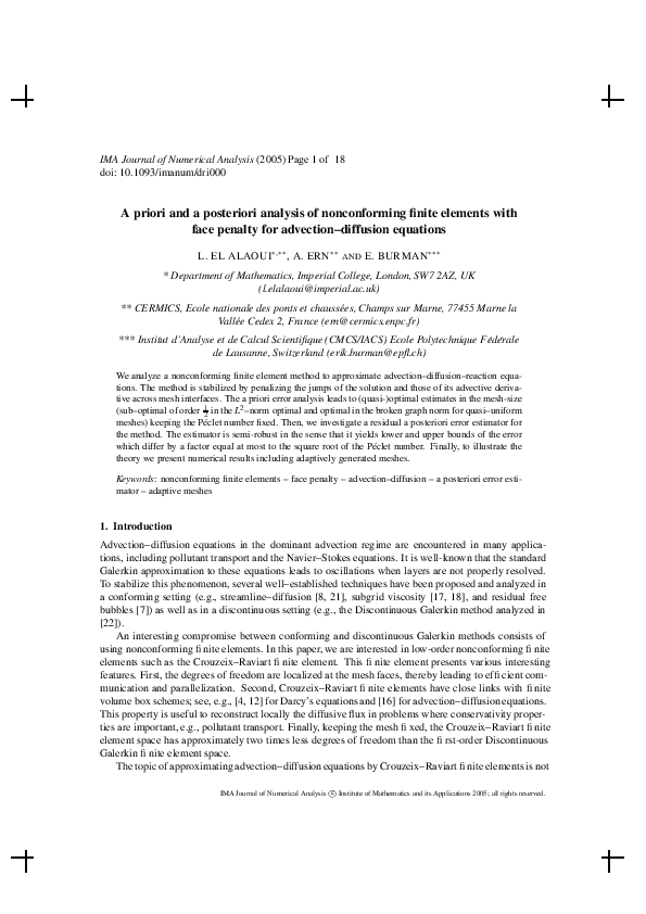 (PDF) A priori and a posteriori analysis of nonconforming finite elements with face penalty for ...