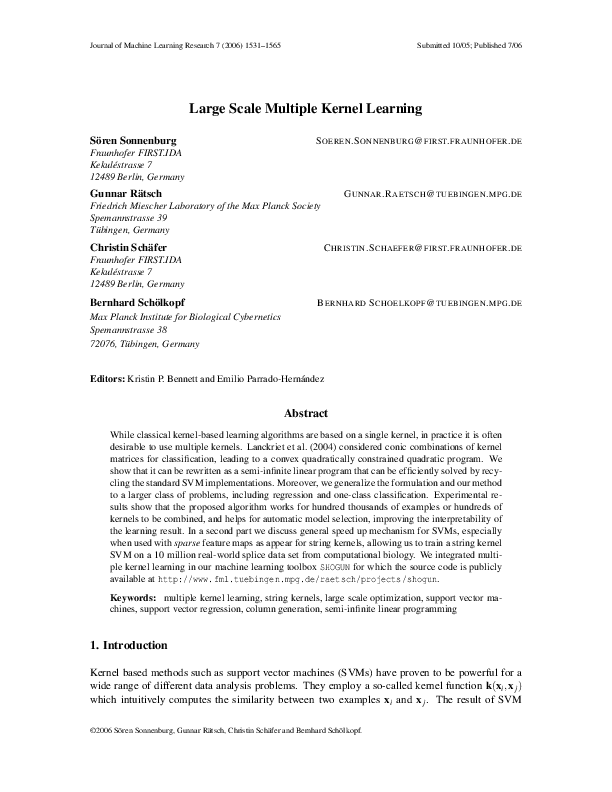 Pdf Large Scale Multiple Kernel Learning