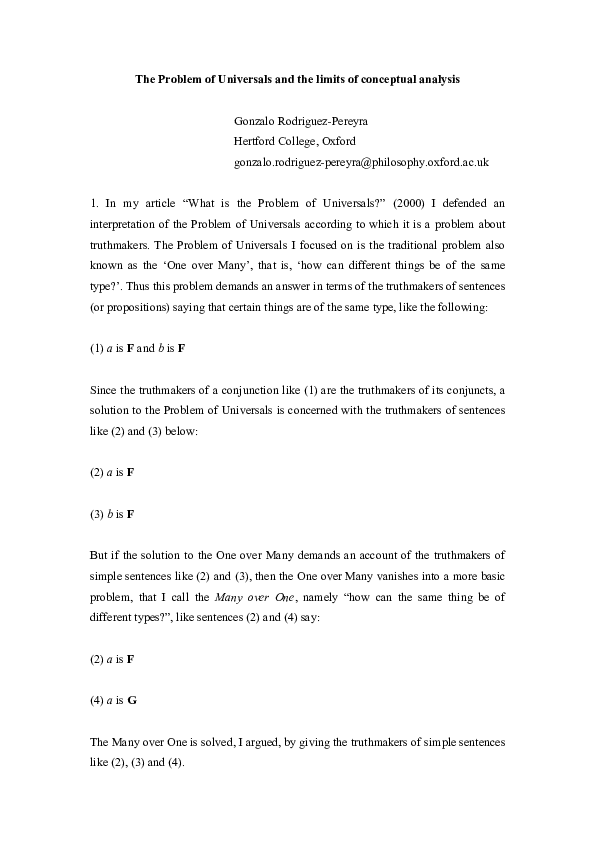 (PDF) The Problem of Universals and the Limits of Conceptual Analysis
