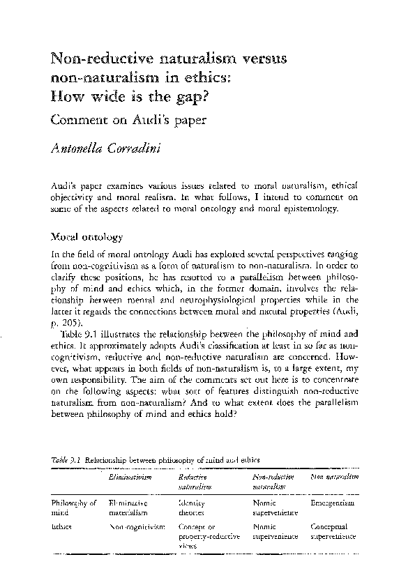 (PDF) Non-reductive naturalism versus non-naturalism in ethics: how ...