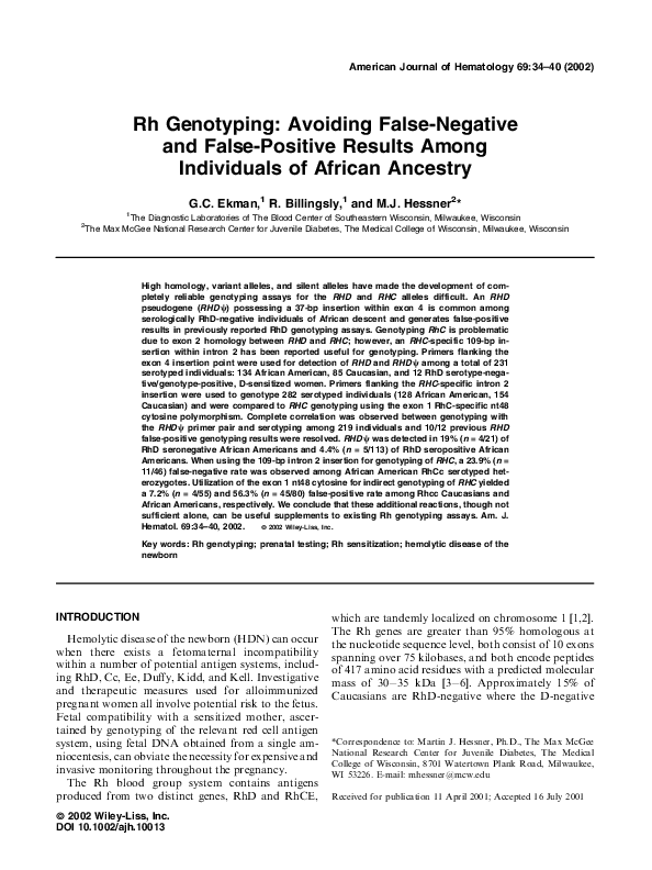 (PDF) Rh Genotyping: Avoiding False-Negative and False-Positive Results ...