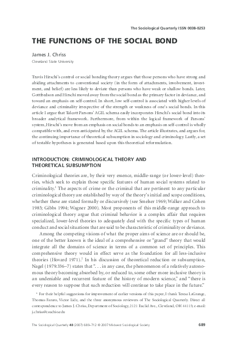 (PDF) Functions of the Social Bond