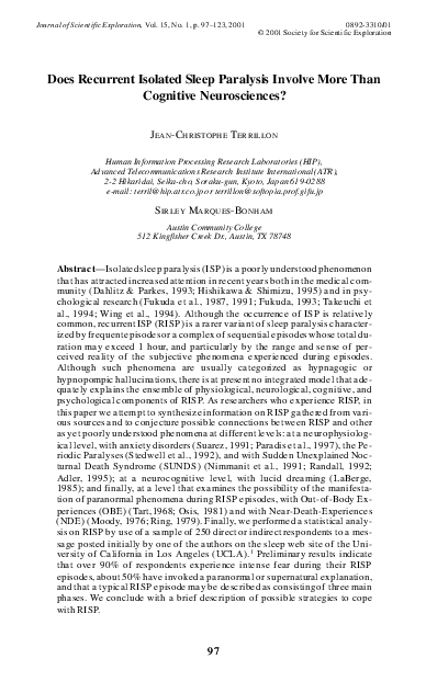 (PDF) Does Recurrent Isolated Sleep Paralysis Involve More Than ...
