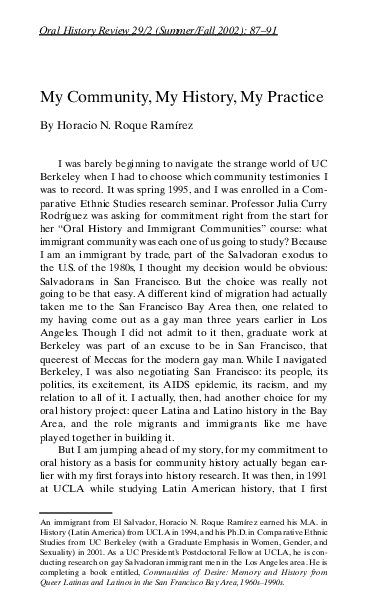 (PDF) My Community, My History, My Practice