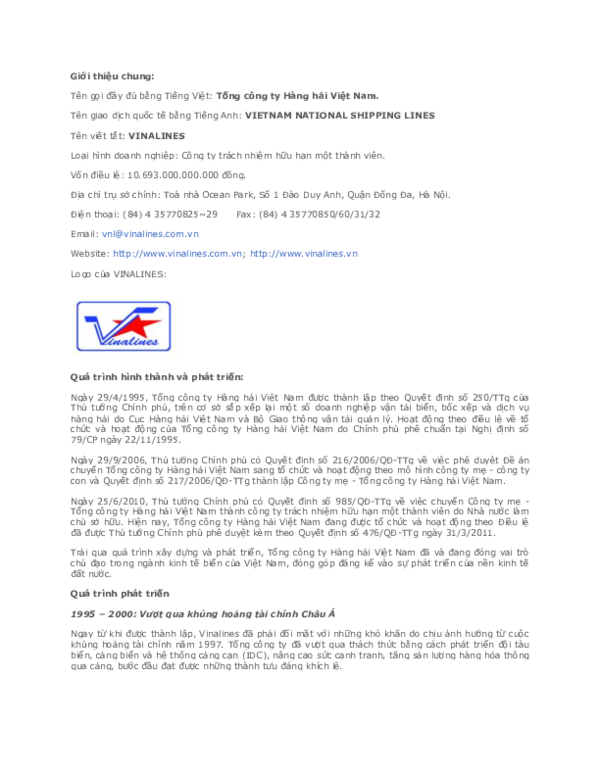 (DOC) Gi i thi u chung: VIETNAM NATIONAL SHIPPING LINES