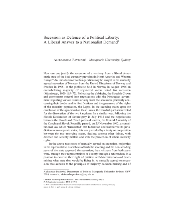(PDF) Secession as a Defence of Political Liberty: A Liberal Answer to ...