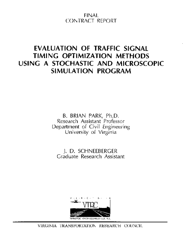 Pdf Evaluation Of Traffic Signal Timing Optimization Methods Using A Stochastic And 