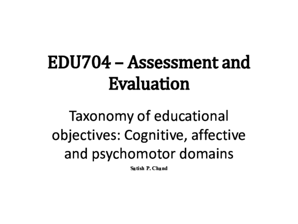 (PPT) Taxonomy of educational objectives: Cognitive, affective and ...