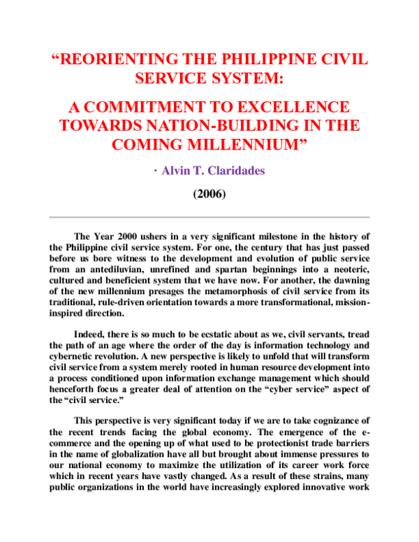 (PDF) REORIENTING THE PHILIPPINE CIVIL SERVICE SYSTEM: