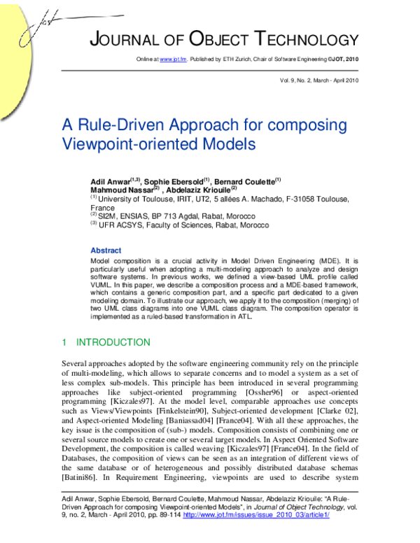 (PDF) A Rule-Driven Approach for composing Viewpoint-oriented Models