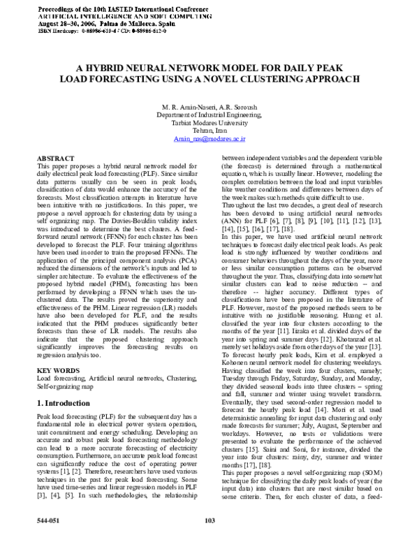 Pdf A Hybrid Neural Network Model For Daily Peak Load Forecasting Using A Novel Clustering