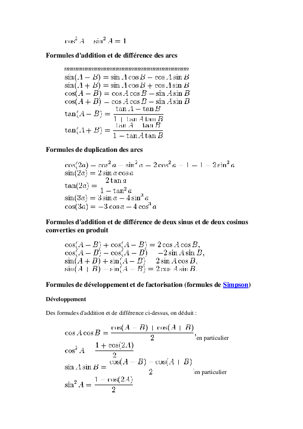 formule d'addition cos et sin