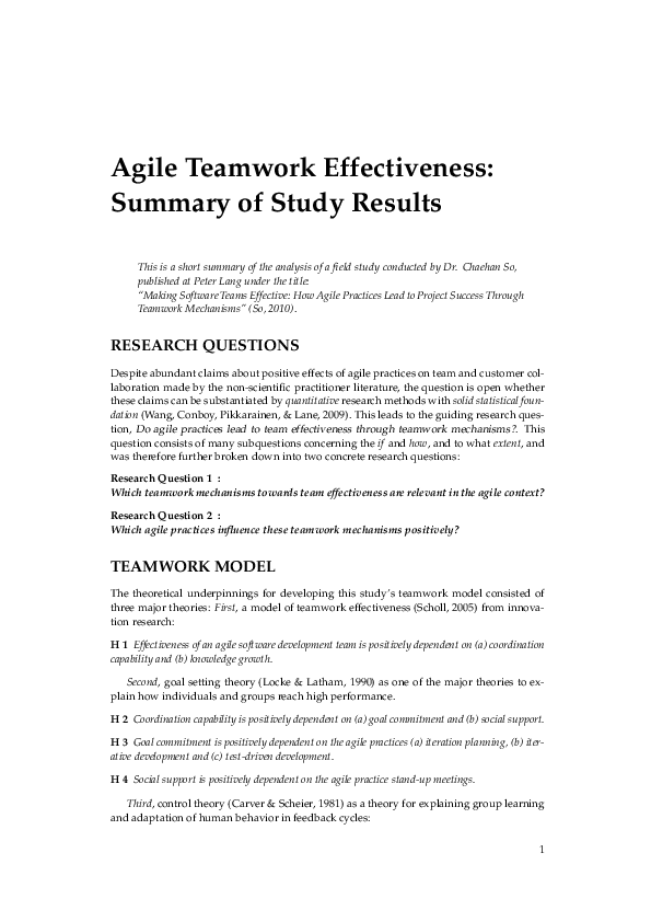 (PDF) Making Software Teams Effective: How Agile Practices Lead to Project Success Through ...