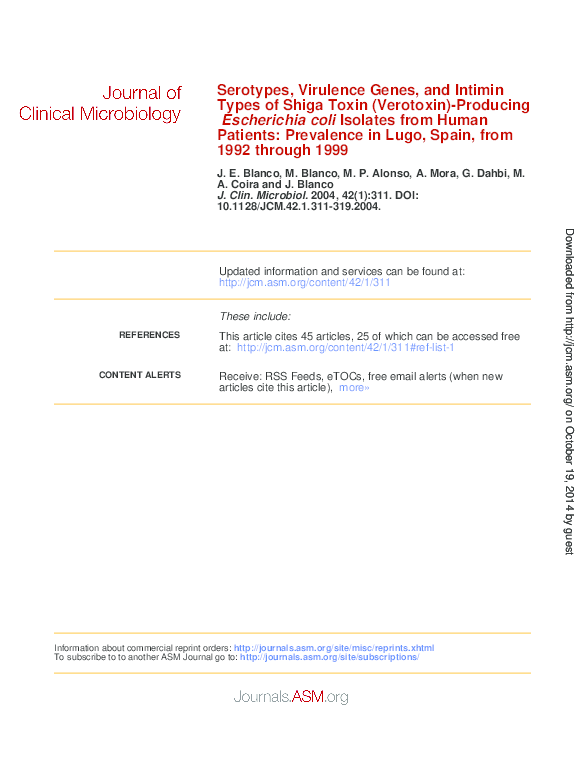(PDF) Serotypes, Virulence Genes, and Intimin Types of Shiga Toxin ...