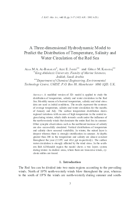 (PDF) A Three-Dimensional A Three-dimensional Hydrodynamic Model to Predict the Distribution of ...