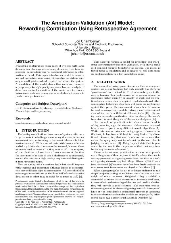 (PDF) The Annotation-Validation (AV) Model: Rewarding Contribution Using Retrospective Agreement