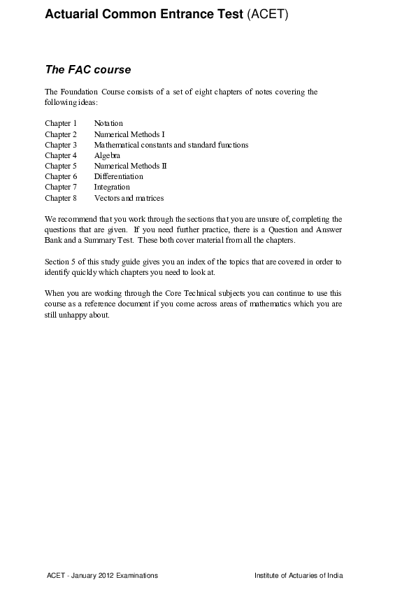 (PDF) Actuarial Common Entrance Test (ACET