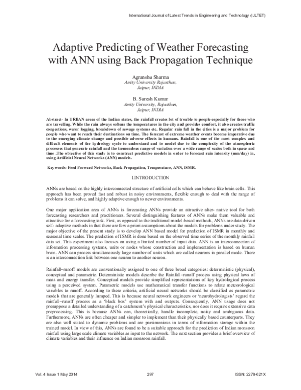 Pdf Adaptive Predicting Of Weather Forecasting With Ann Using Back Propagation Technique