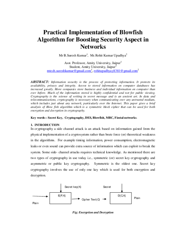 (PDF) Practical Implementation of Blowfish Algorithm for Boosting Security Aspect in Networks
