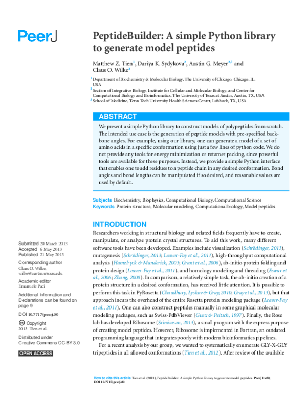 (PDF) PeptideBuilder: A simple Python library to generate model peptides
