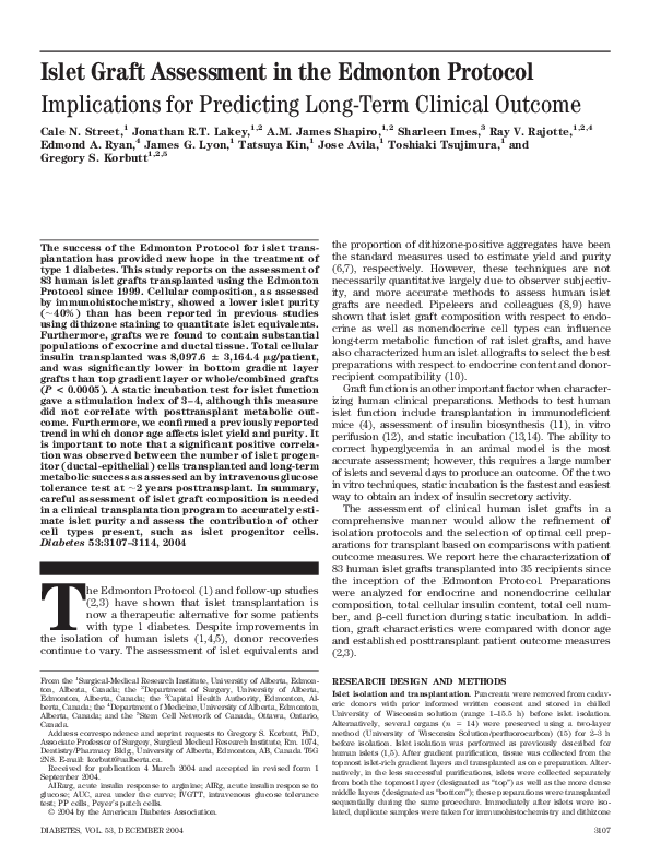 (PDF) Islet Graft Assessment in the Edmonton Protocol: Implications for ...