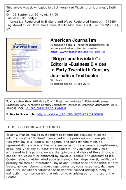 (PDF) "Bright and Inviolate": Editorial–Business Divides in Early ...