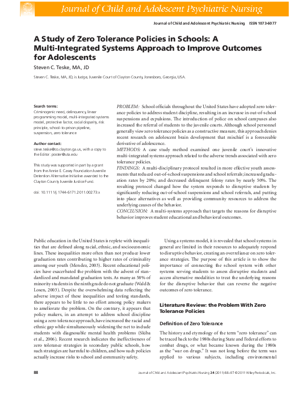 (PDF) A Study of Zero Tolerance Policies in Schools: A Multi-Integrated ...