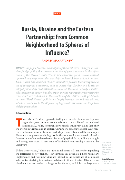 (PDF) Russia, Ukraine and the Eastern Partnership: From Common ...
