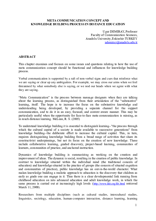 (DOC) META COMMUNICATION CONCEPT AND KNOWLEDGE BUILDING PROCESS IN ...