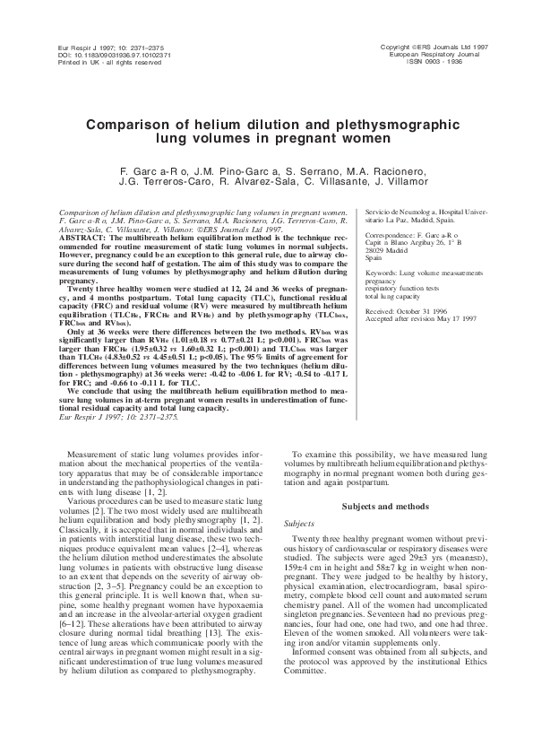 (PDF) Comparison of helium dilution and plethysmographic lung volumes ...