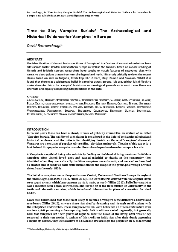 (PDF) Time to Slay Vampire Burials? The Archaeological and Historical ...