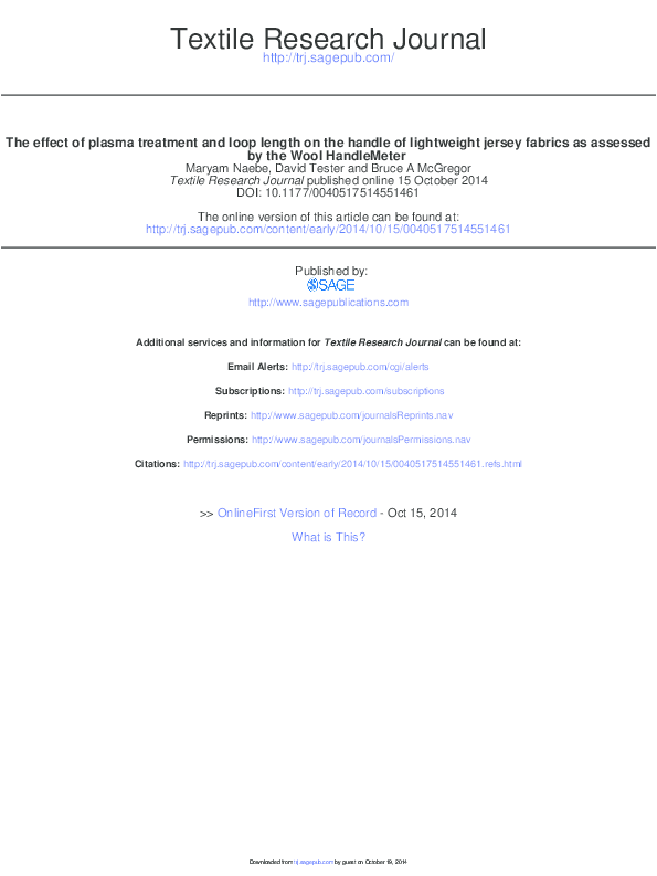 (PDF) The effect of plasma treatment and loop length on the handle of ...