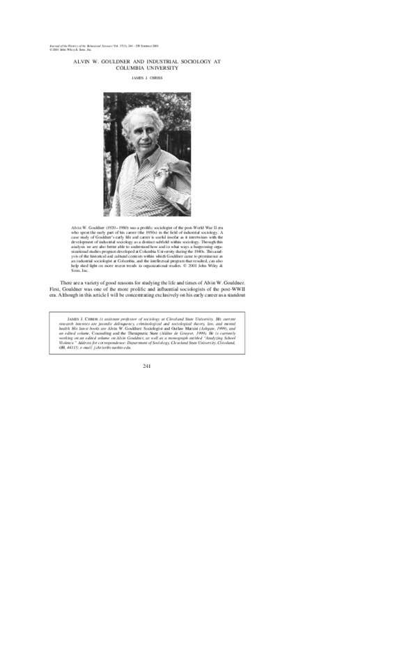 (PDF) Alvin W. Gouldner and Industrial Sociology at Columbia University