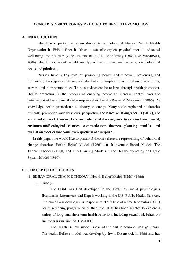 (DOC) CONCEPTS AND THEORIES RELATED TO HEALTH PROMOTION