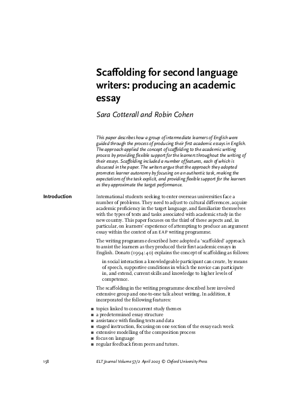 (PDF) Scaffolding for Second Language Writers: Producing An Academic Essay