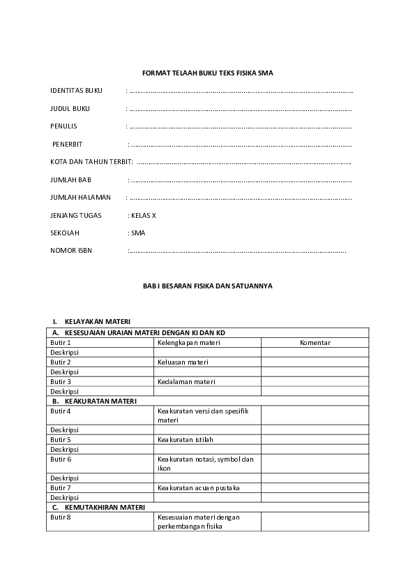 (DOC) FORMAT TELAAH BUKU TEKS FISIKA SMA IDENTITAS BUKU