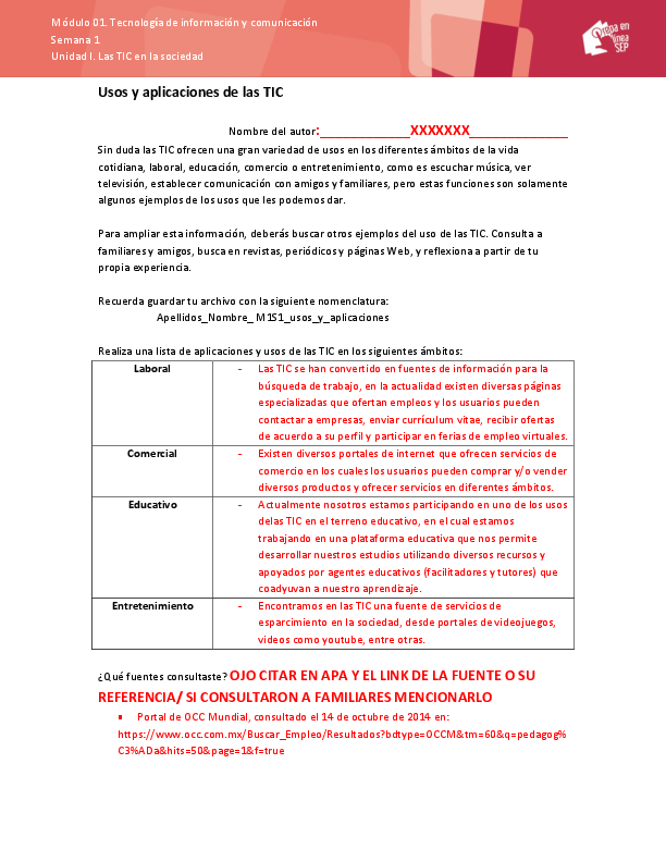(PDF) Ejemplo Usos y aplicaciones de las TIC