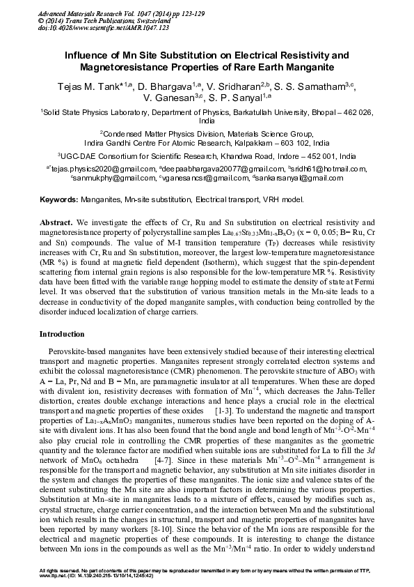 (PDF) Influence of Mn Site Substitution on Electrical Resistivity and Magnetoresistance ...