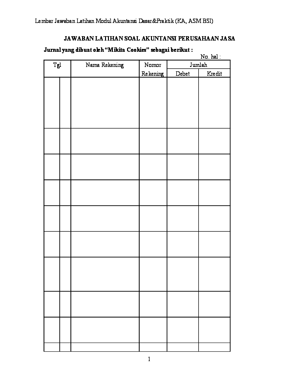 (PDF) Lembar Jawaban Latihan Modul Akuntansi Dasar&Praktik (KA, ASM BSI) 1 JAWABAN LATIHAN SOAL ...