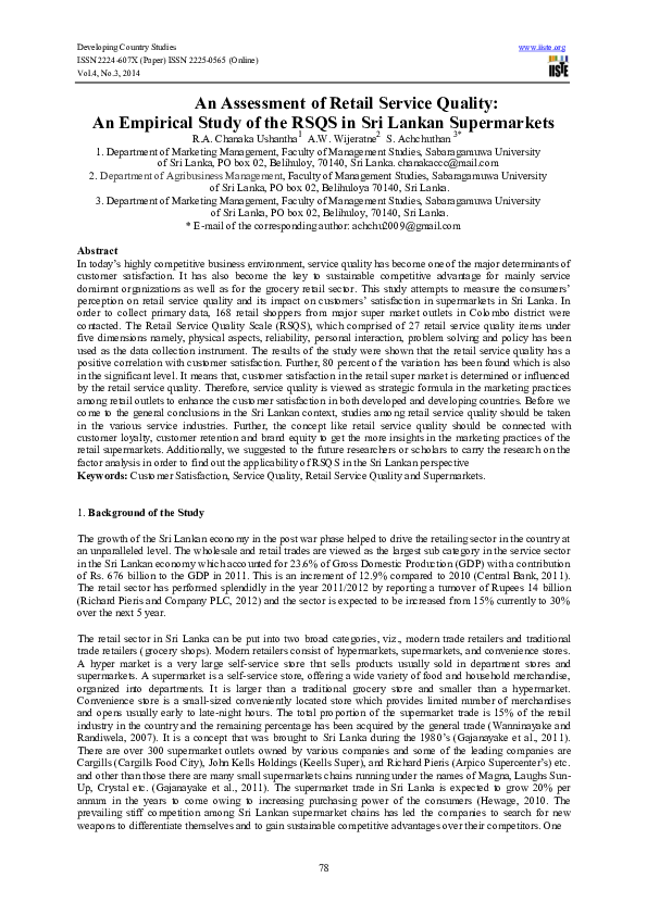 (PDF) An Assessment of Retail Service Quality: An Empirical Study of ...