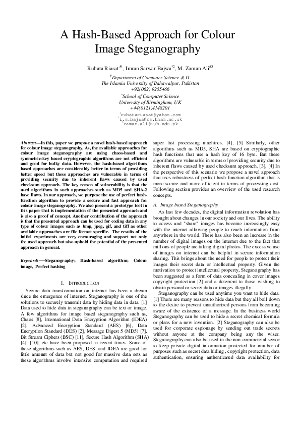 (PDF) A Hash Based Approach for Color Image Steganography