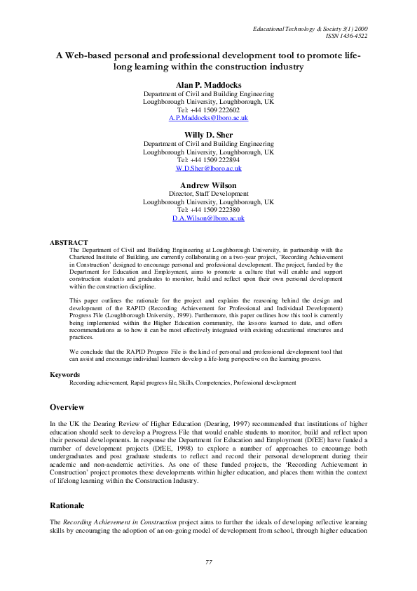 (PDF) A Web-based personal and professional development tool to promote ...