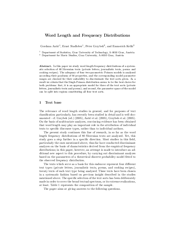 (PDF) Word Length and Frequency Distributions