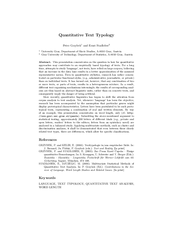 (PDF) Quantitative Text Typology