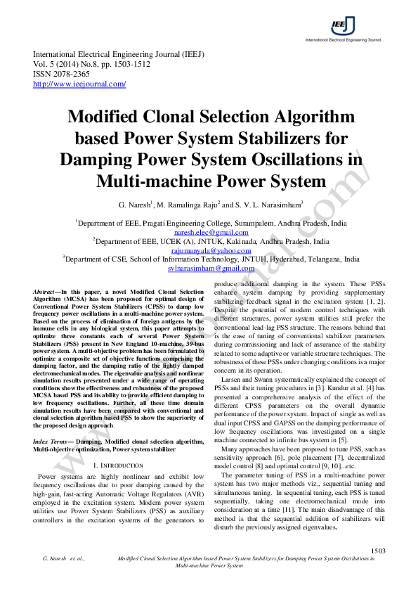 Pdf Modified Clonal Selection Algorithm Based Power System
