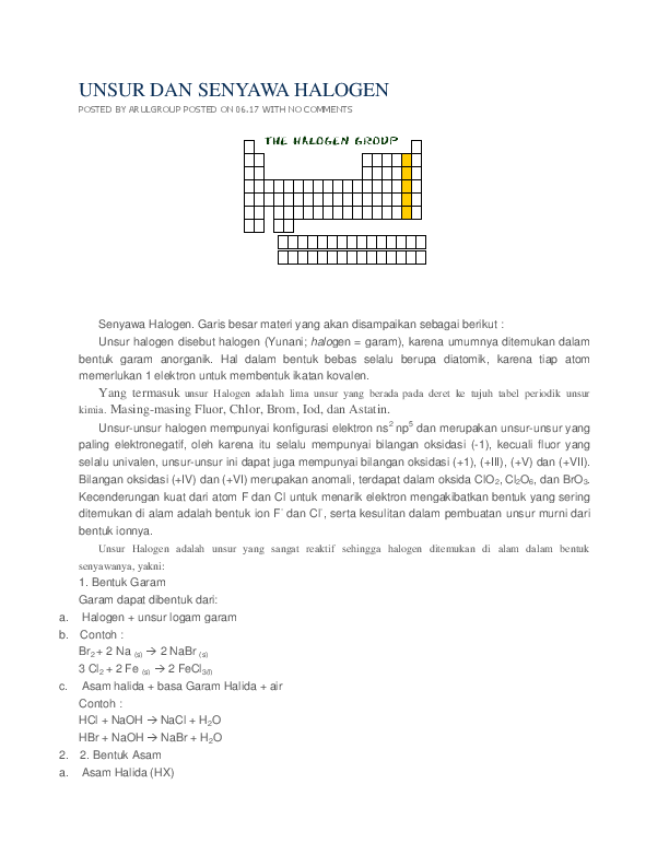 (DOC) UNSUR DAN SENYAWA HALOGEN