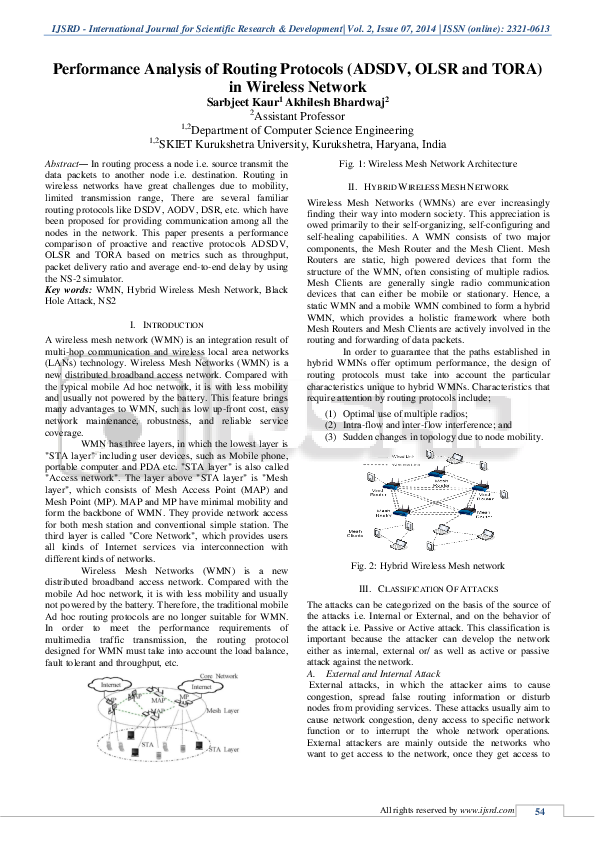 Pdf Performance Analysis Of Routing Protocols Adsdv Olsr And Tora