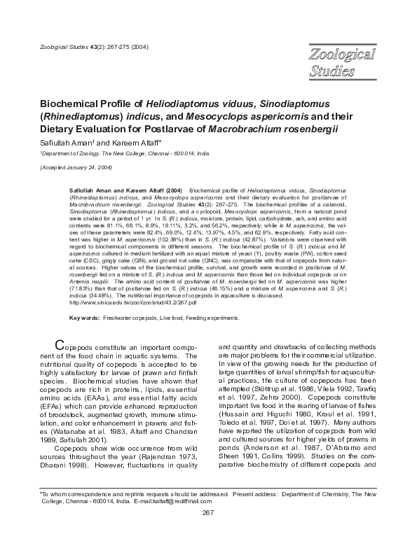 (PDF) Biochemical Profile of Heliodiaptomus viduus, Sinodiaptomus ...