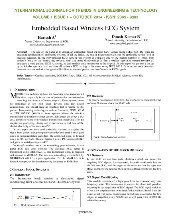 (PDF) Embedded Based Wireless ECG System