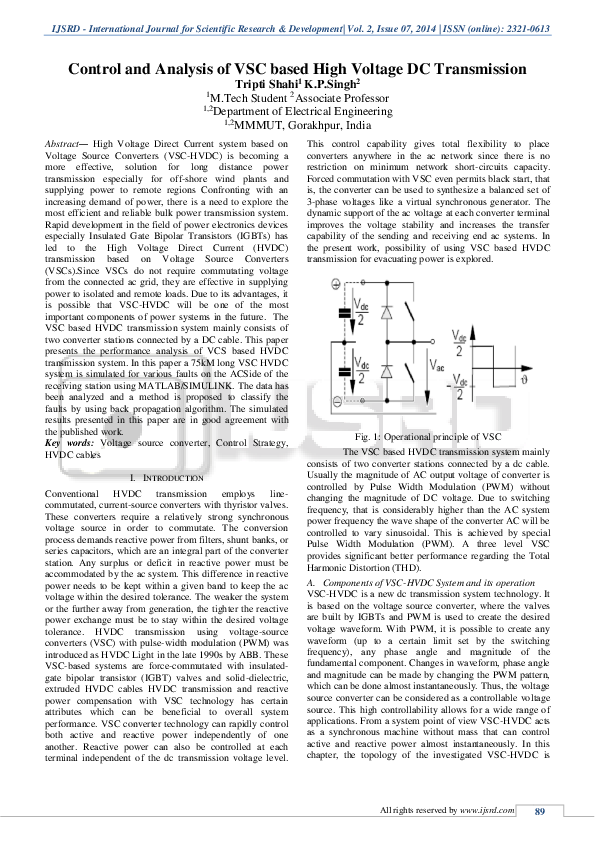 (PDF) Control and Analysis of VSC Based High Voltage DC Transmission